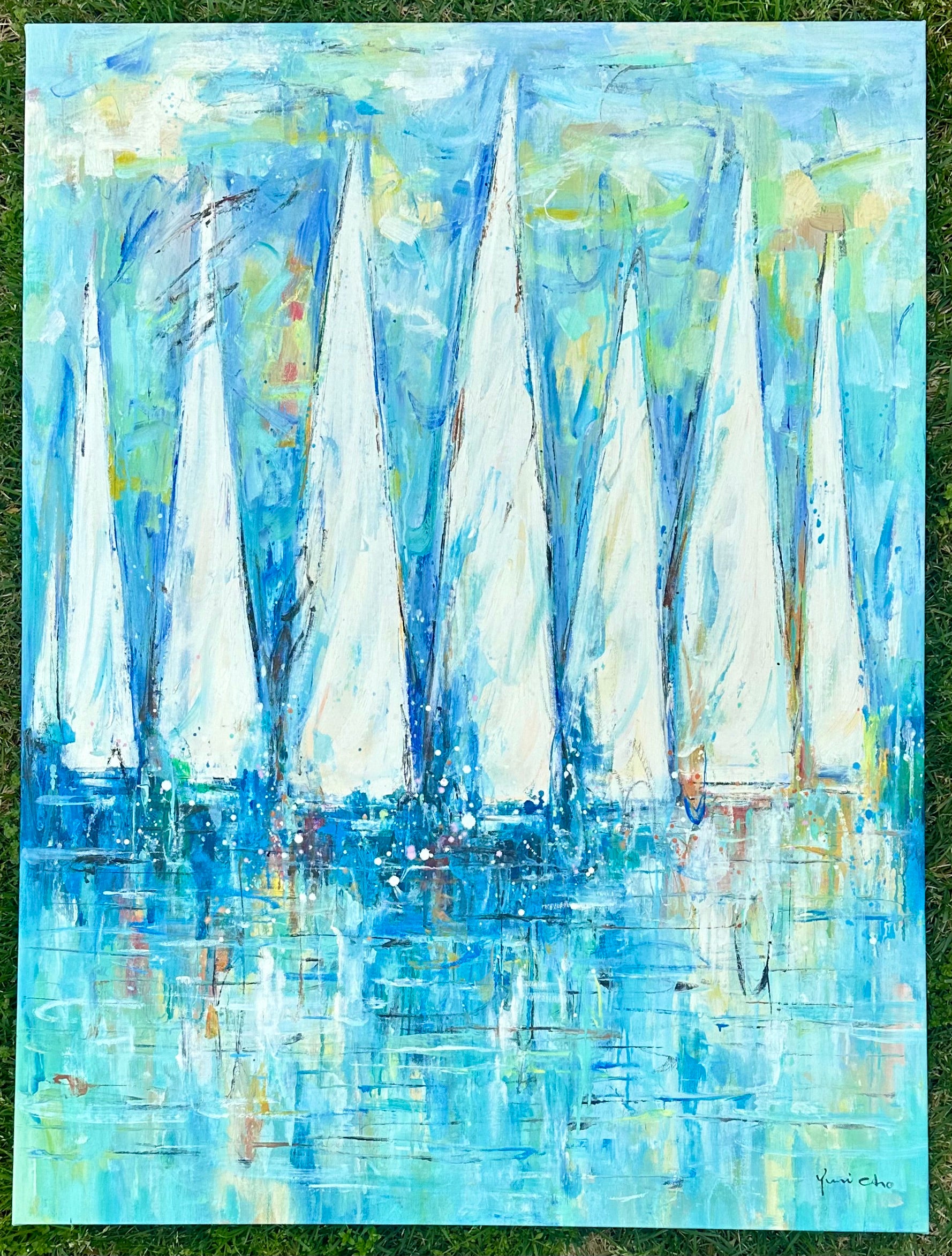 Abstract Sailboats, Original Oil Painting on Canvas, Unframed – Antique ...